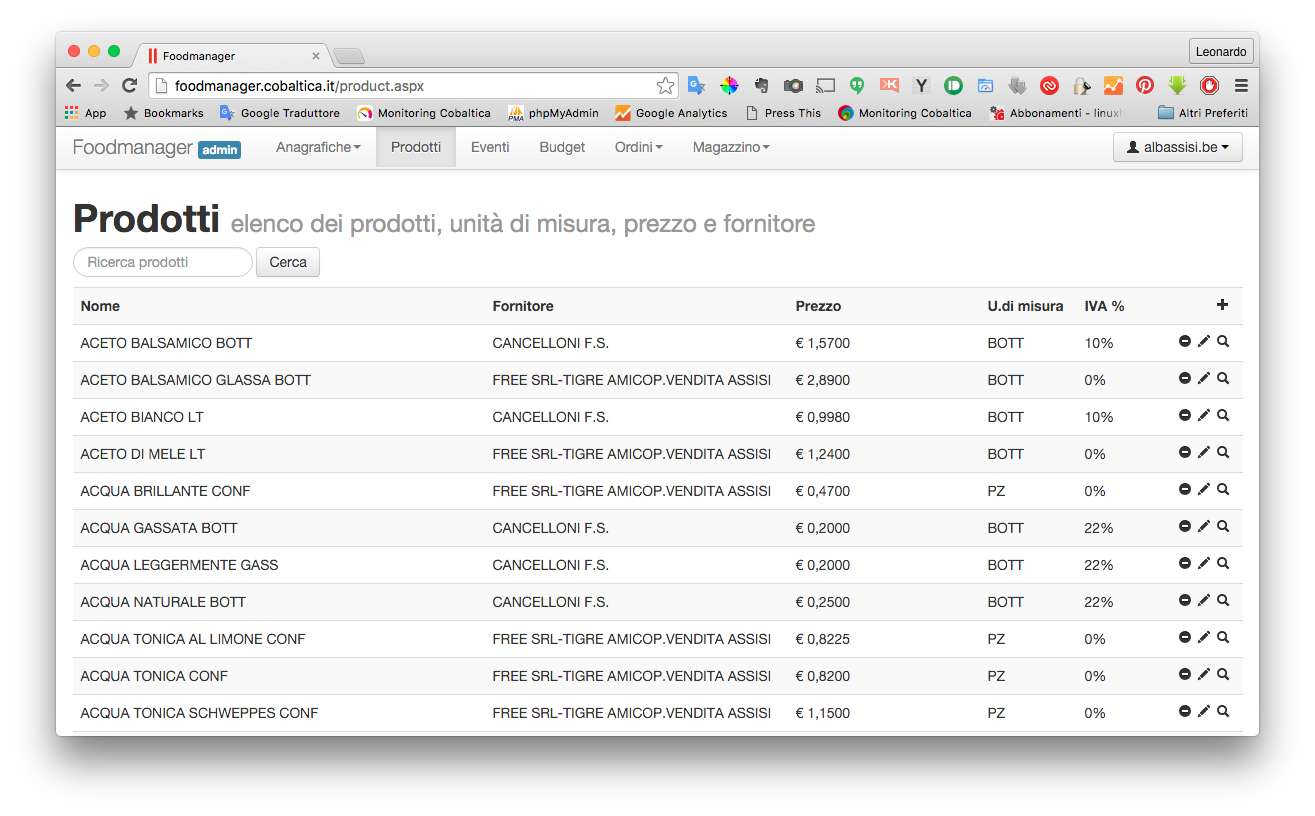 Funzionalità - Foodmanger